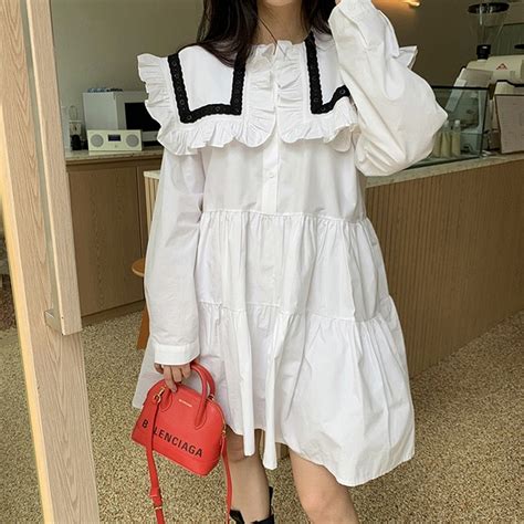 루즈핏 프릴 빅카라 캉캉 미니 원피스 키작녀원피스 2color