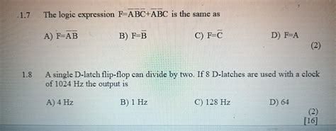 Solved The Logic Expression F ABC ABC Is The Same As A Chegg Com