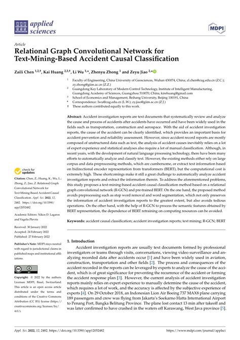 Pdf Relational Graph Convolutional Network For Text Mining Based Accident Causal Classification