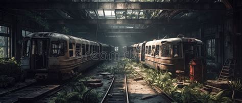Realistic Post Apocalypse Landscape Subway Train At Big Station Stock