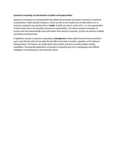 Quantum Computing An Introduction To Qubits And Superposition Pdf