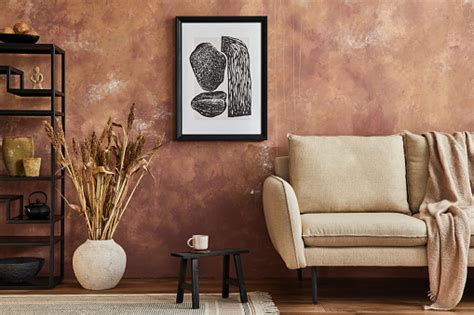 Desain Interior Ruang Tamu Yang Elegan Dengan Bingkai Poster Mock Up
