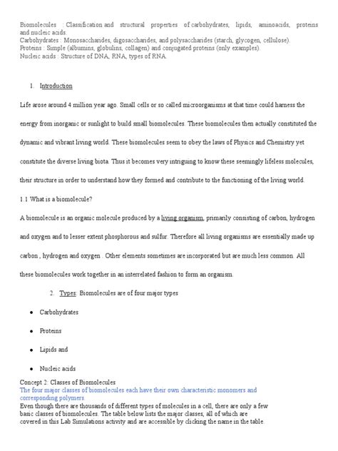 Biomolecules Classification And Structur Pdf Biomolecules Proteins