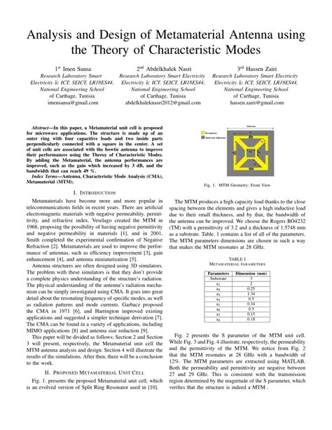 Pdf Analysis And Design Of Metamaterial Antenna Using The Theory Of