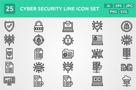 25 Vector Cyber Security Line Icon Set Graphic By Graphixs Art