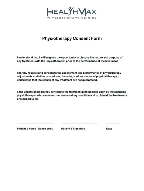 Fillable Online Physiotherapy Consent Form Healthmax Physiotherapy