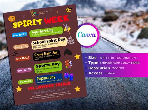 Spirit Week Flyer Editable Canva Template US Letter Size Etsy