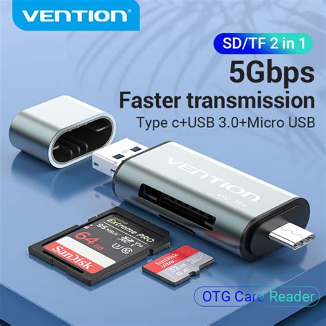 Vention 3 In 1 Micro SD TF Card Reader Adapter Type C Micro USB SD