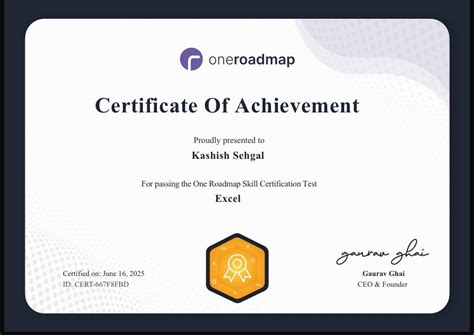 Just Completed My Excel Roadmap Certification Kashish Sehgal