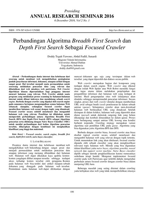 Pdf Perbandingan Algoritma Breadth First Search Dan Depth First Search Sebagai Focused Crawler