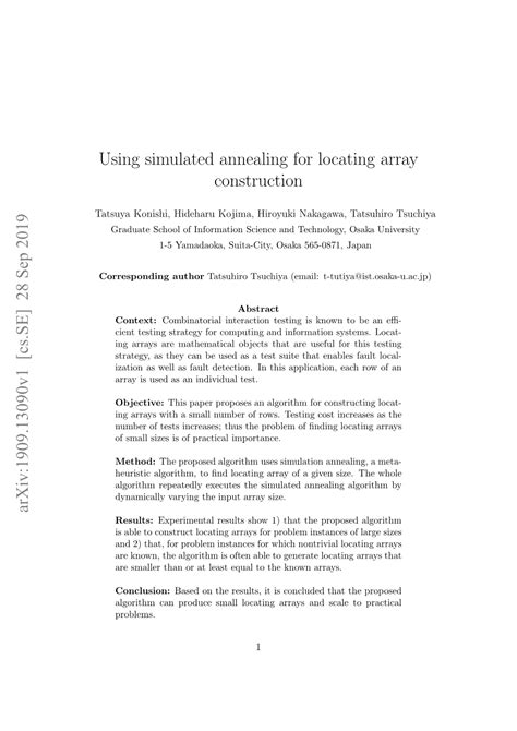 using simulated annealing for locating array construction docslib
