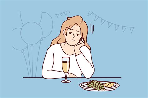 Ilustración De Chica Aburrida Se Siente Sola En La Fiesta Y Más