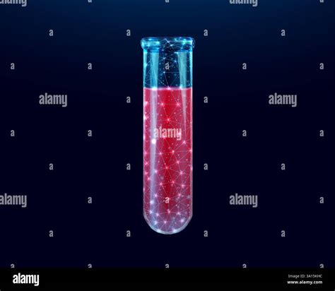 Test Tube Glowing Blue Lowpoly Wireframe Glass Flask On A Dark