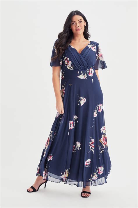 Isabelle Navy Flower Float Sleeve Maxi Dress Scarlett And Jo