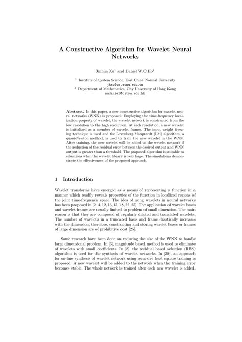 Pdf A Constructive Algorithm For Wavelet Neural Networks