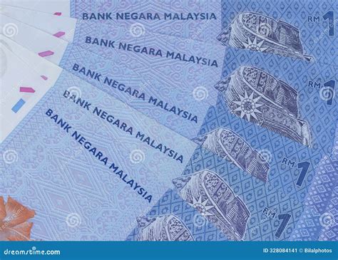 Malaysian One Ringgit Banknotes In A Fan Arrangement Closeup Stock