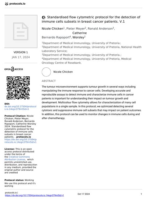 Pdf Standardised Flow Cytometric Protocol For The Detection Of Immune Cells Subsets In Breast