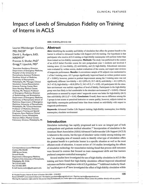 Pdf Impact Of Levels Of Simulation Fidelity On Training Of Interns In