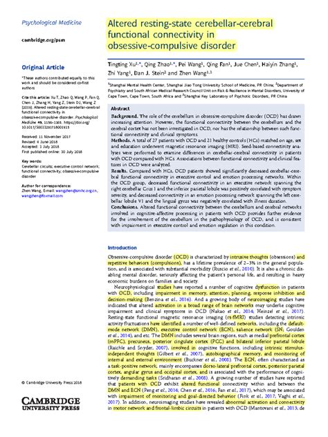 Altered Resting State Cerebellar Cerebral Functional Connectivity In