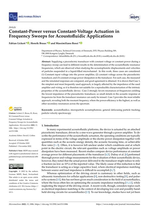 Pdf Constant Power Versus Constant Voltage Actuation In Frequency Sweeps For Acoustofluidic
