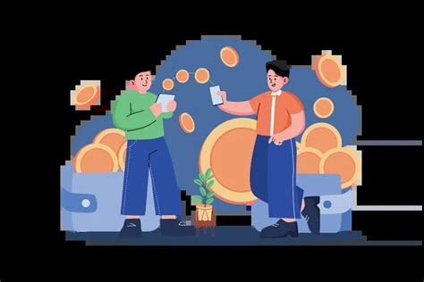 Man Sending Bitcoin To Another Person Illustration Free Download