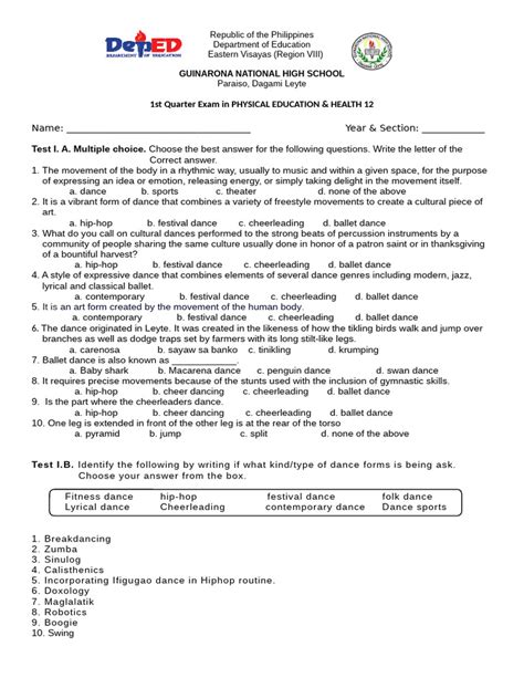 Q1 Pe 12 Exams Pdf Dances Plato