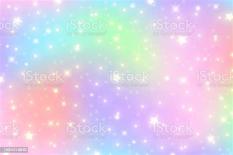 무지개 유니콘 배경입니다 반짝이는 별이 있는 파스텔 그라데이션 컬러 하늘 매직 핑크 은하 공간 벡터 요정 추상 패턴입니다 유니콘에 대한 스톡 벡터 아트 및 기타 이미지