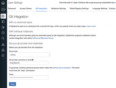 Databricks Github Repo Integration Setup