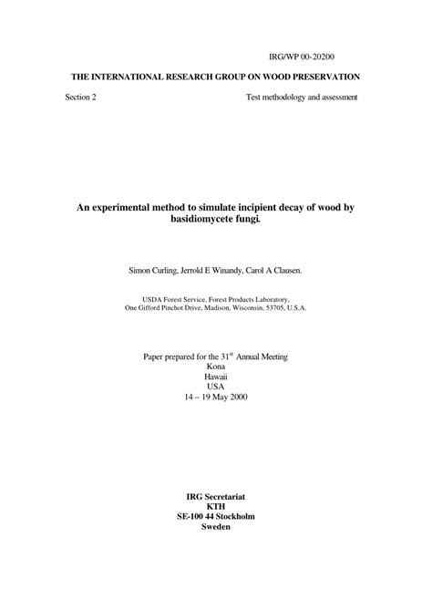 Pdf Experimental Method To Simulate Incipient Decay Of Wood By