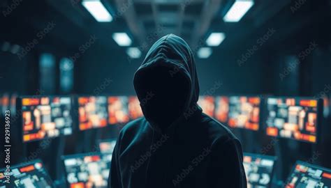 Faceless Figure In A Black Hoodie Encircled By Glowing Electronic