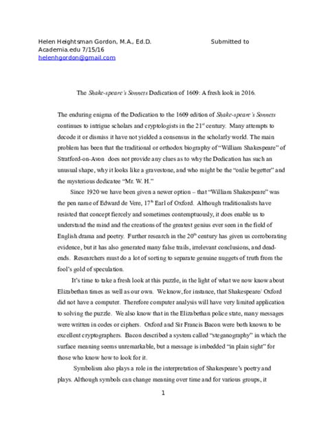 Doc Shake Speares Sonnets Dedication Of 1609 A Fresh Look In 2016