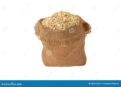 Brown Whole Grain Rice In The Sack Side View Isolated On White Transparent Png Additional