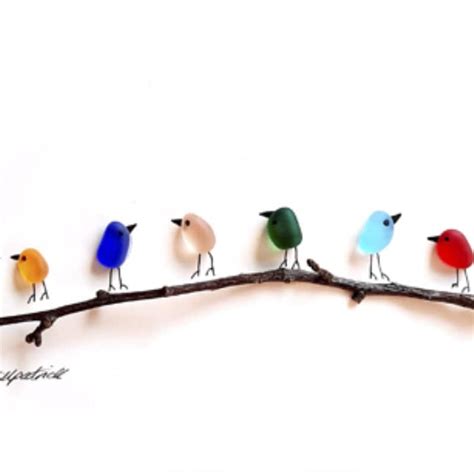 Sea Glass Birds On Branch Decor Etsy