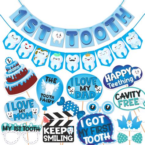 Buy First Tooth Photo Booth Party Props 13 Pcs With 1st Cartoon Tooth
