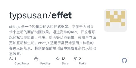 GitHub typsusan effet effet js 是一个轻量级的人脸样式框架专注于为网页带来生动的面部动画效果通过简单的API开发者可以轻松实现眨眼张嘴摇头等动态