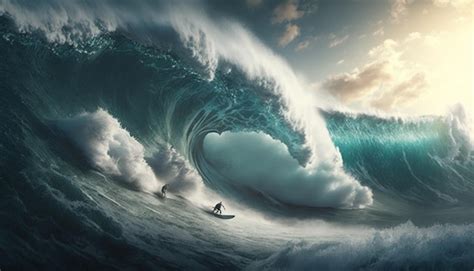 Premium AI Image Man Riding A Wave On Top Of A Surfboard Generative Ai