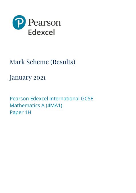 Mark Scheme Results January 2021 Pearson Edexcel International Gcse Mathematics A 4ma1 Paper