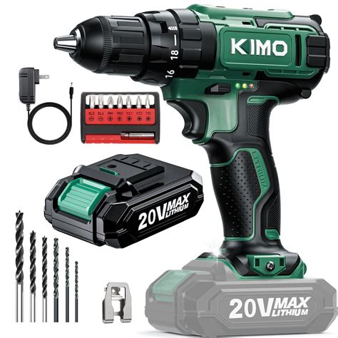 Kimo 20v Cordless Drill Set With 20ah Battery Max 350 In Lb Torque 1350 Rpm 38 Keyless