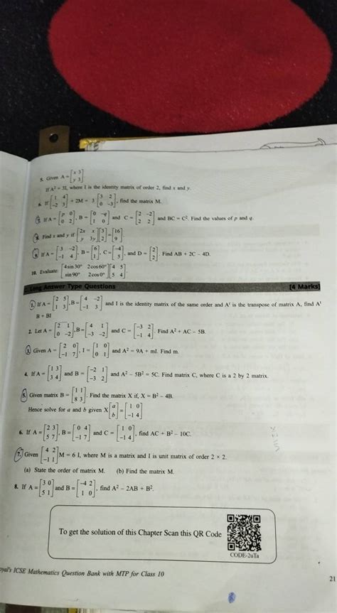 5 Given A Xy 33 If A234 Where I Is The Identity Matrix Of Order 2