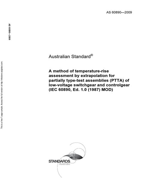 As 60890 2009 A Method Of Temperature Rise Assessment By Extrapolation For Partially Type Test