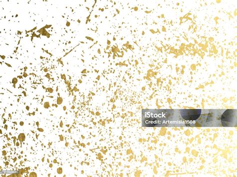 골드 라운드 스플래시 점 또는 반짝이는 스팽글 배경 손으로 그린 스프레이 텍스처 흰색 배경 템플릿에 황금 얼룩 불꽃 반짝임 또는 반짝이 벡터 금 금속에 대한 스톡 벡터 아트