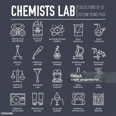 生化化學家在化學實驗室細線插圖概念集科學人與設備圖示輪廓設計科學家工作場所研究工具向量圖形及更多互聯網圖片 互聯網 健保和醫療 分析