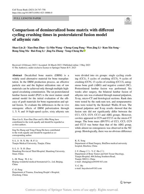 Comparison Of Demineralized Bone Matrix With Different Cycling Crushing Times In Posterolateral
