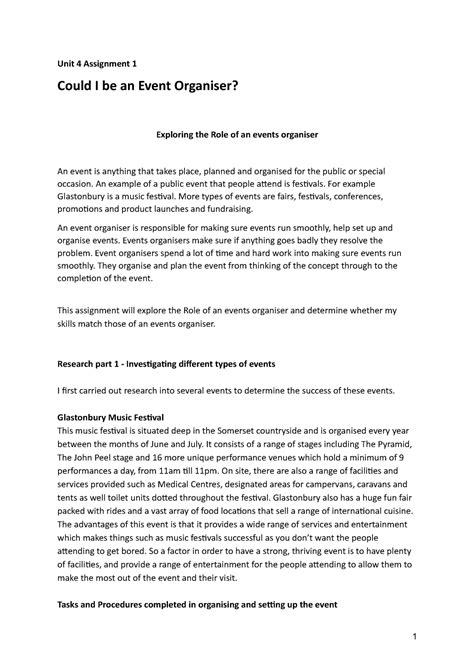 Organising An Event Unit Assignment Example Studocu