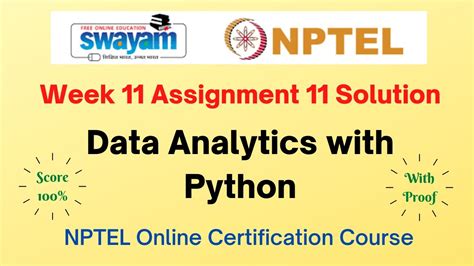 Data Analytics With Python Week 11 Assignment 11 Solution Nptel Swayam Jan Jul 2023 Youtube
