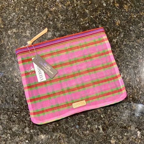 Consuela Bags Consuelas Large Slim Zip Mesh Pouch Pink Green Red Plaid Adriana Poshmark