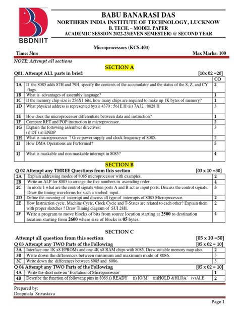 Model Paper Microprocessor Kcs 403 2022 23 Pdf Central Processing Unit Computer Architecture