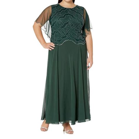 J Kara Dresses J Kara Womens Plus Size Flutter Sleeve Mock 2 Piece
