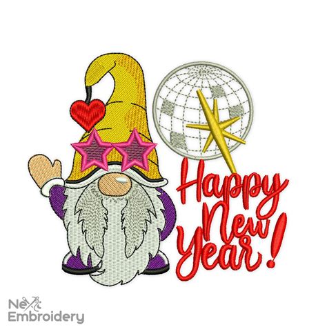 Happy New Year Gnome Embroidery Designs NextEmbroidery