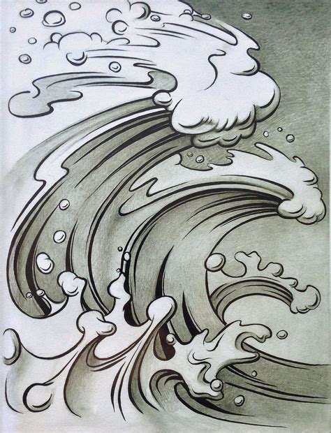 Sketch Wave Ocean Sea Waves Splash Hand Drawn Surfing Storm Wind Water